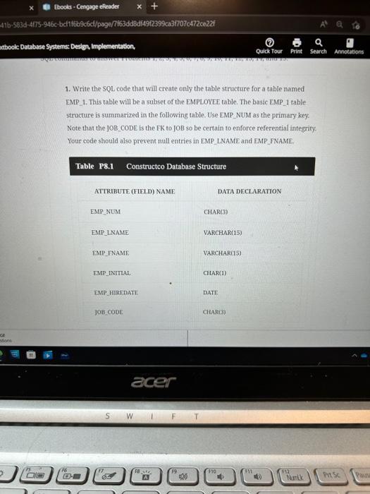 Solved 1 Write The Sql Code That Will Create Only The Table