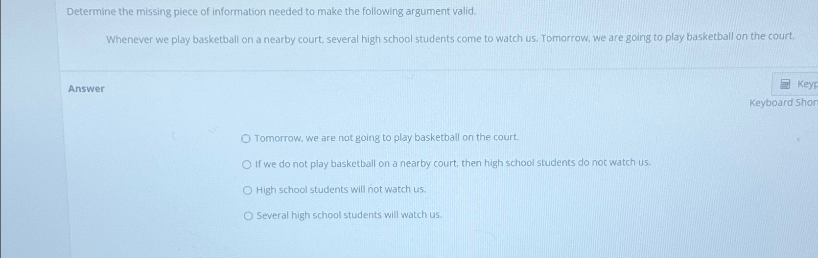 Solved Determine the missing piece of information needed to | Chegg.com