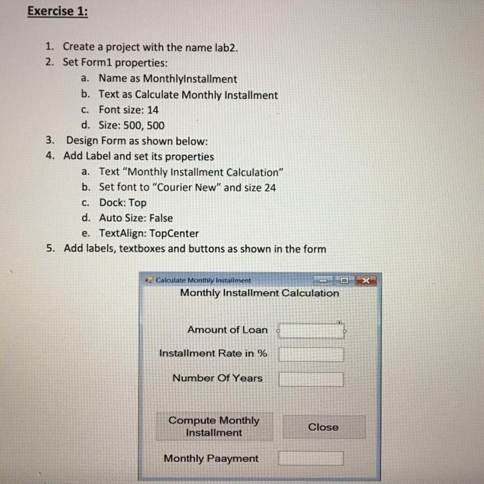 Solved Exercise 1: 1. Create a project with the name lab2. | Chegg.com