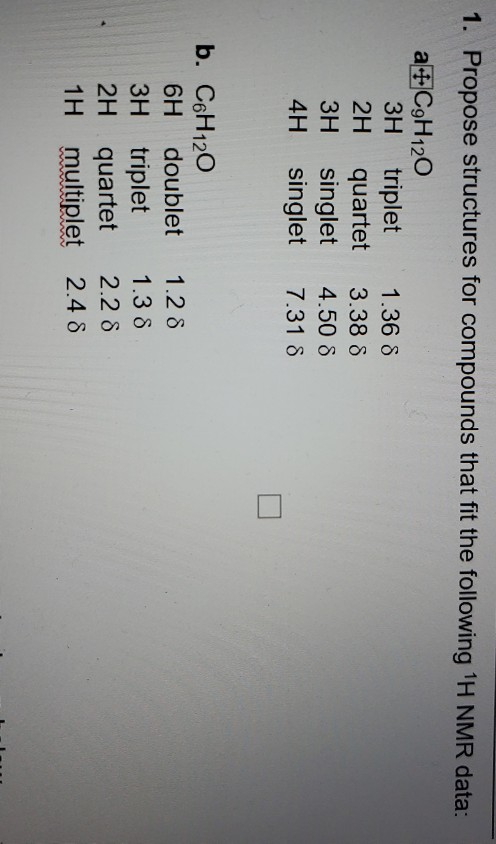 Solved Propose structures for compounds that fit the | Chegg.com