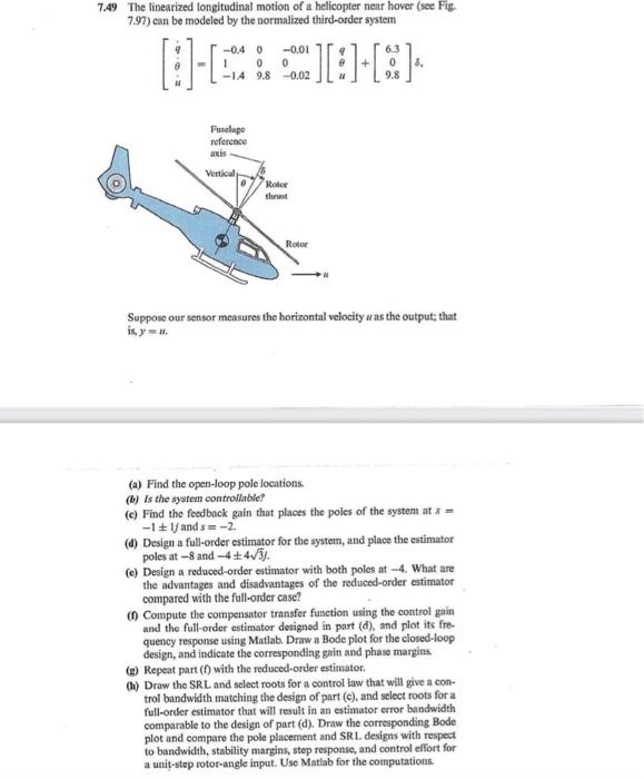 Solved 7.49 The linearized longitudinal motion of a | Chegg.com