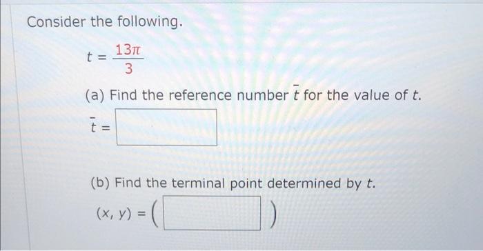 Solved Find the reference number for each value of t. (a) t | Chegg.com