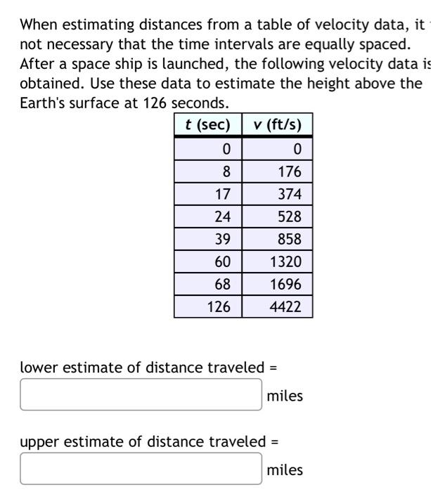 Solved When estimating distances from a table of velocity | Chegg.com