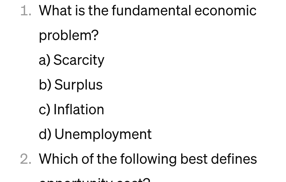 Solved What is the fundamental economic problem?a) | Chegg.com
