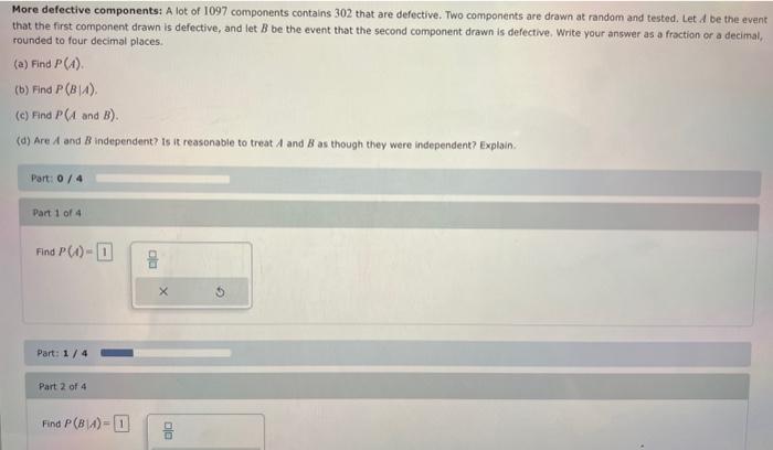 Solved More defective components: A lot of 1097 components | Chegg.com