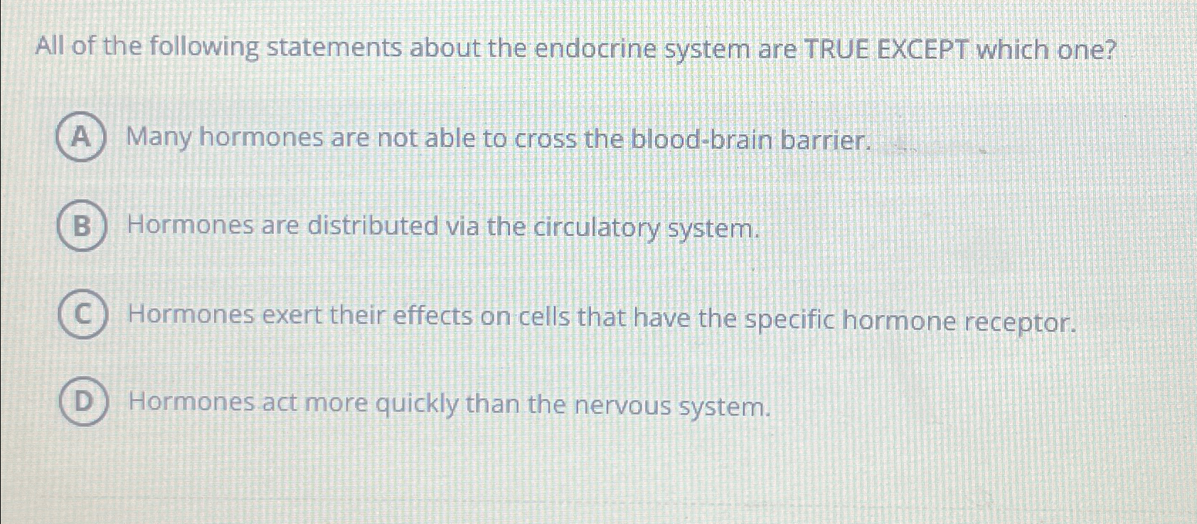 Solved All of the following statements about the endocrine | Chegg.com