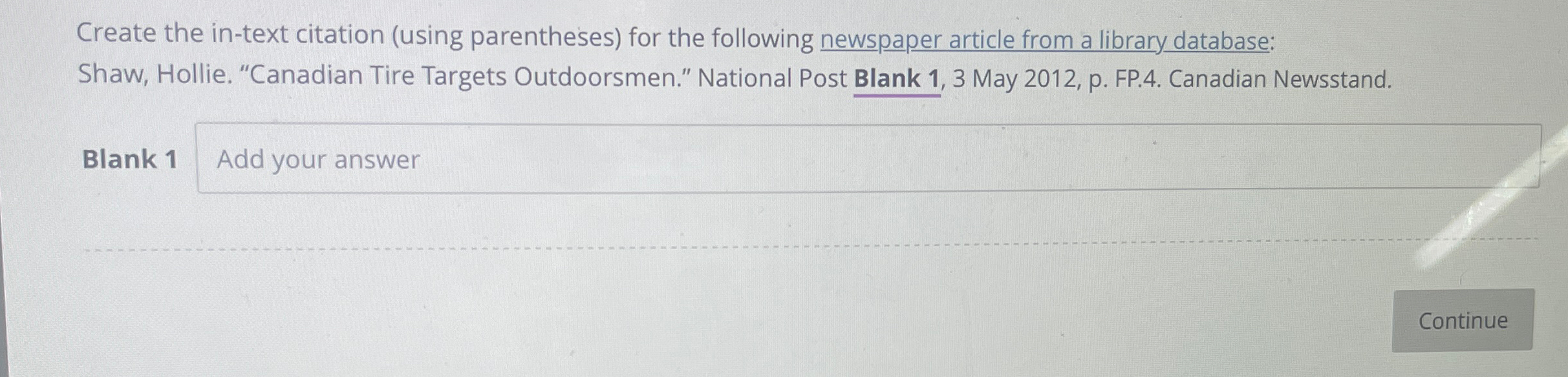 Solved Create the in-text citation (using parentheses) ﻿for | Chegg.com
