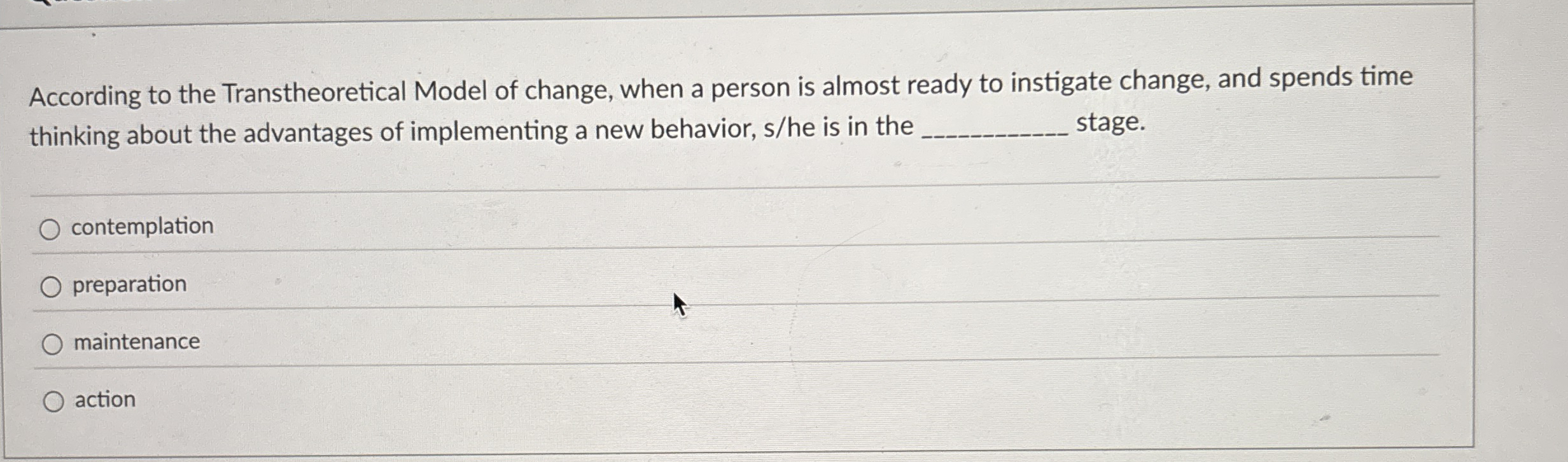 Solved According to the Transtheoretical Model of change, | Chegg.com