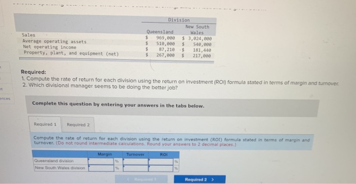 Solved Sales Average operating assets Net operating income | Chegg.com