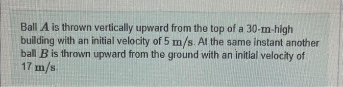 Solved Ball A is thrown vertically upward from the top of a | Chegg.com