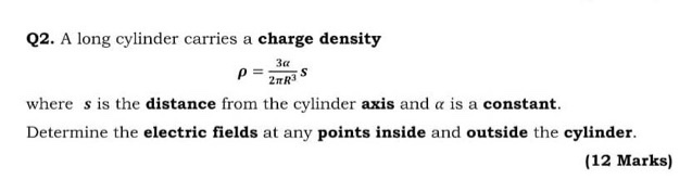 Solved Q2. A long cylinder carries a charge density За p = | Chegg.com