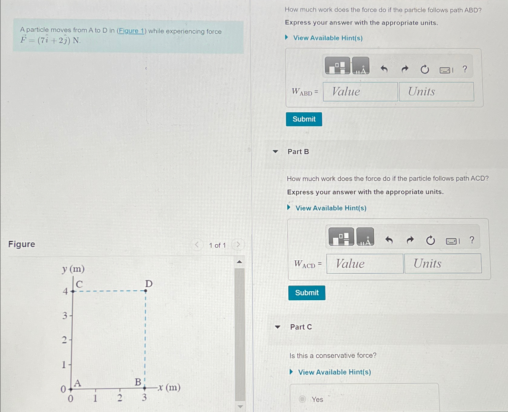 Solved A particle moves from A ﻿to D ﻿in (Figure 1) ﻿while | Chegg.com