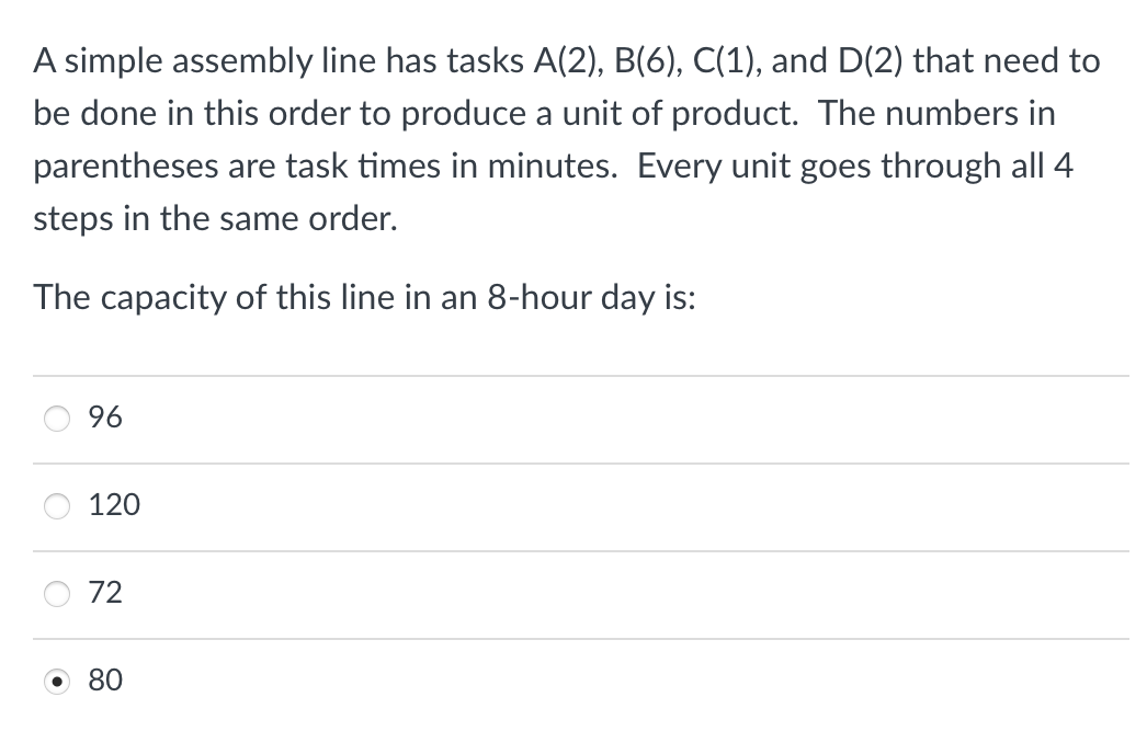 Solved A simple assembly line has tasks A(2),B(6),C(1), ﻿and | Chegg.com
