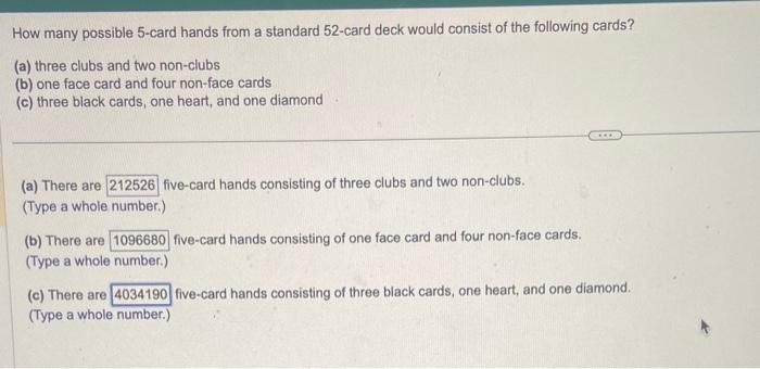 Solved How many possible 5-card hands from a standard | Chegg.com