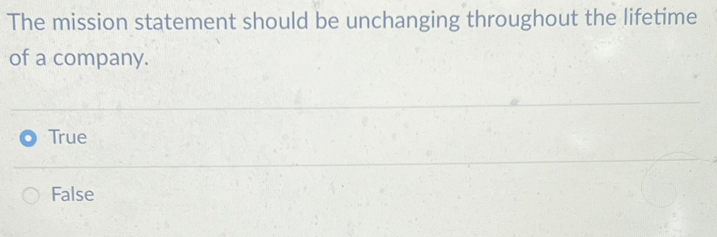 Solved The mission statement should be unchanging throughout | Chegg.com