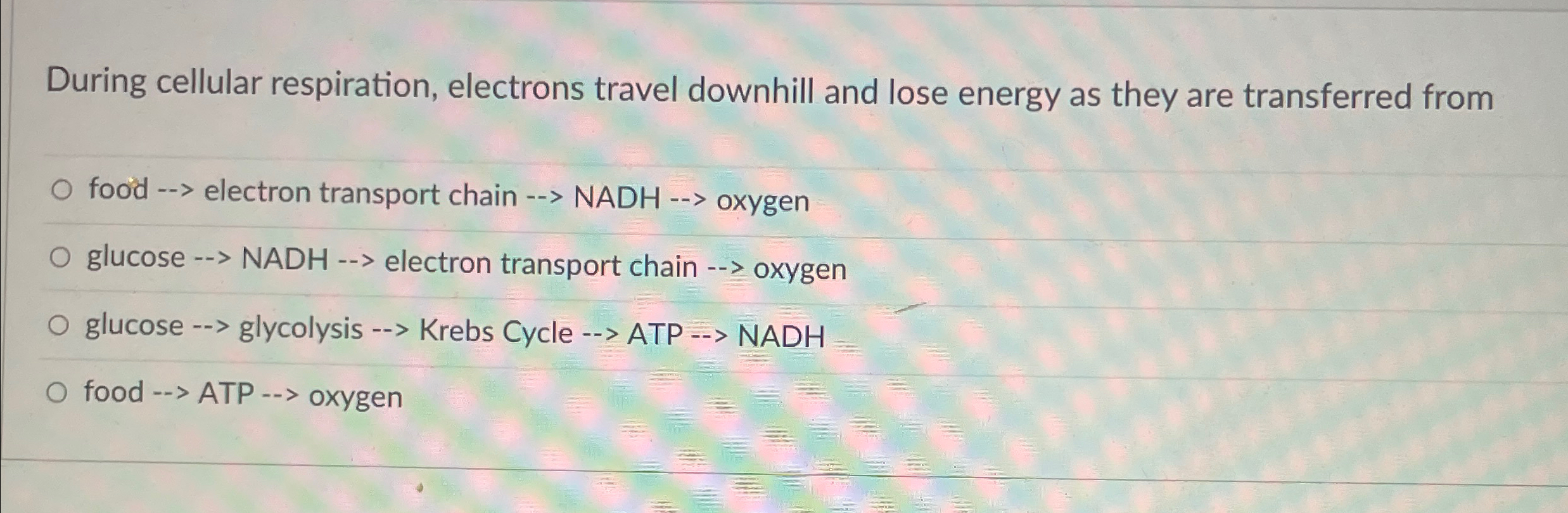 Solved During cellular respiration, electrons travel | Chegg.com
