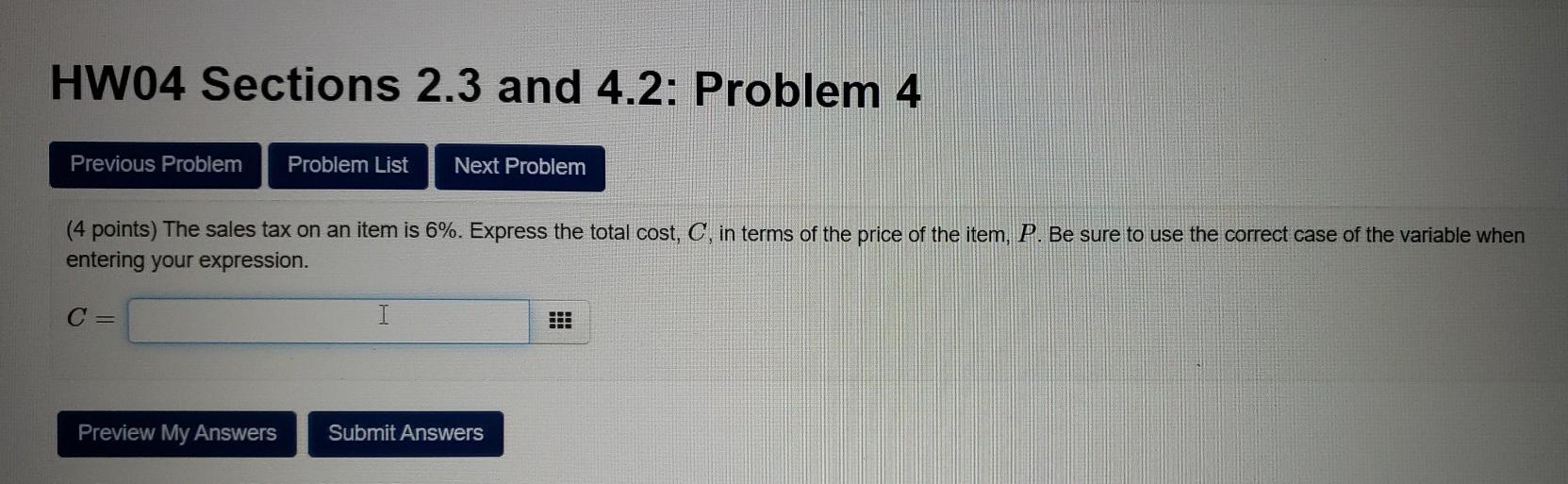 Solved HW04 Sections 2.3 and 4.2: Problem 4 Previous Problem | Chegg.com