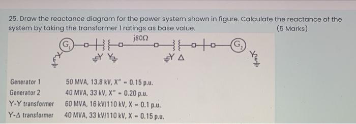 Solved 25. Draw the reactance diagram for the power system | Chegg.com
