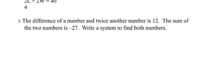 Solved 4 5. The difference of a number and twice another | Chegg.com