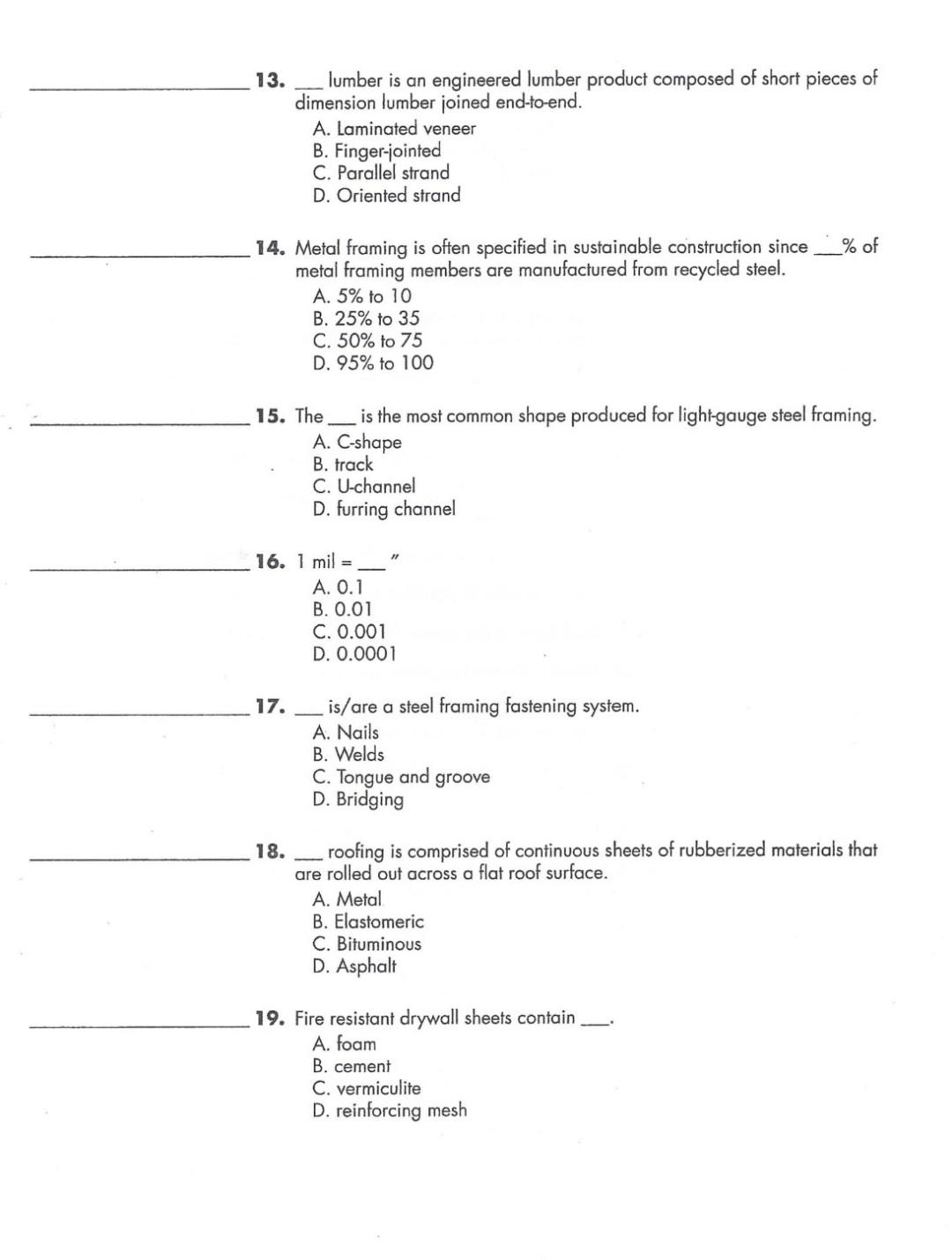 Solved 13. lumber is an engineered lumber product composed | Chegg.com