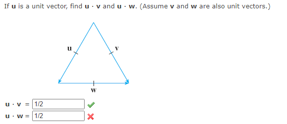Solved If u ﻿is a unit vector, find u*v ﻿and u*w. (Assume v | Chegg.com