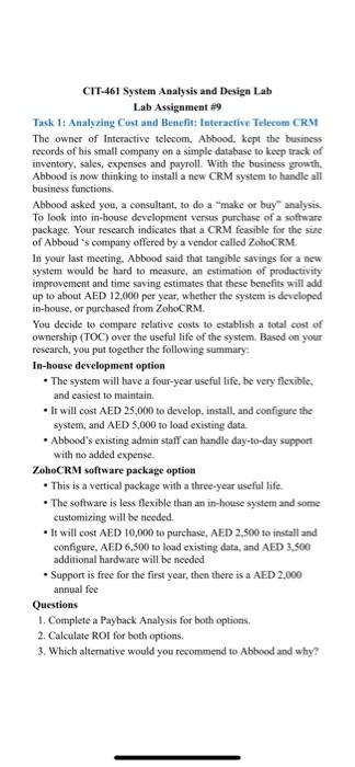 CIT-461 System Analysis and Design Lab Lab Assignment | Chegg.com