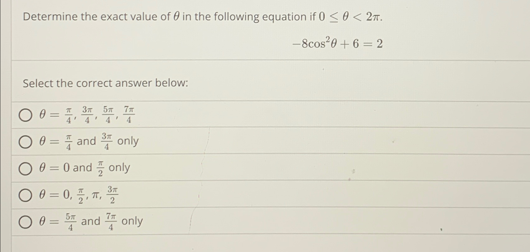 Solved Determine the exact value of θ ﻿in the following | Chegg.com
