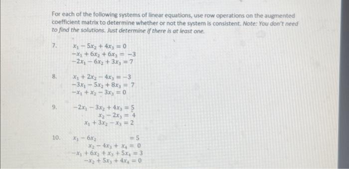 Solved For each of the following systems of linear | Chegg.com