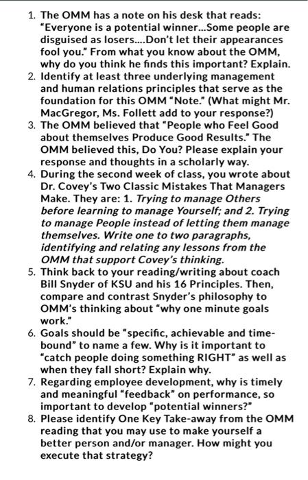 Solved 1. The OMM has a note on his desk that reads: | Chegg.com