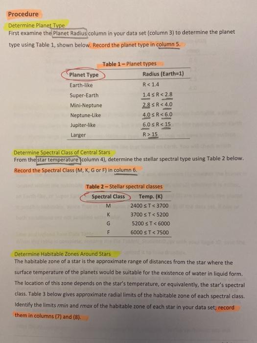Solved (9 3 (4) rmin max habitable Spectral_class planet | Chegg.com