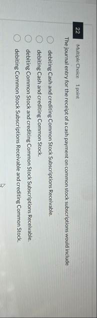 Multiple Choice 1 ﻿pointThe journal entry for the | Chegg.com