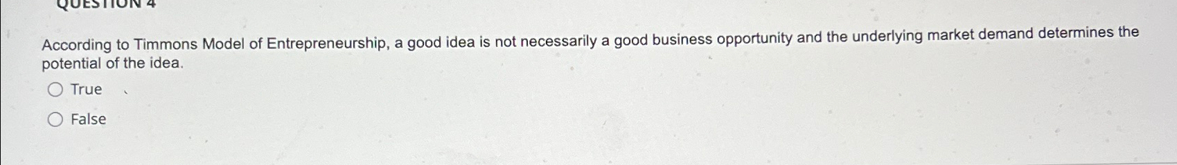 Solved According to Timmons Model of Entrepreneurship, a | Chegg.com