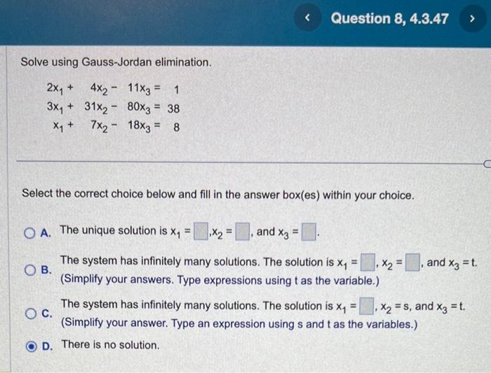 Solved Solve using Gauss-Jordan elimination. | Chegg.com