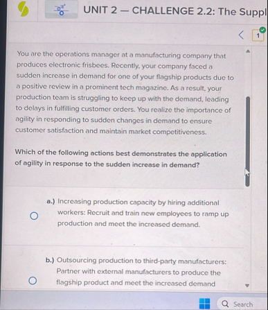 Solved UNIT 2 - ﻿CHALLENGE 2.2: The Suppl1You are the | Chegg.com