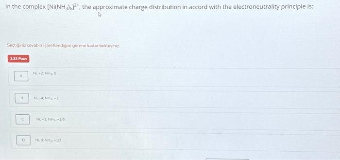 Solved In the complex [Ni(NH3)]2+, the approximate charge | Chegg.com
