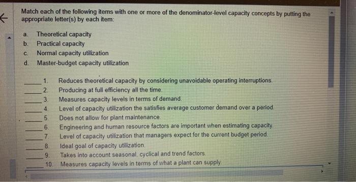 Solved Match each of the following items with one or more of | Chegg.com