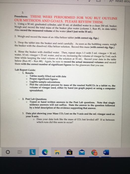 Solved - + 2 EA! Read alc Lab: Determination of % NaHCOs in | Chegg.com