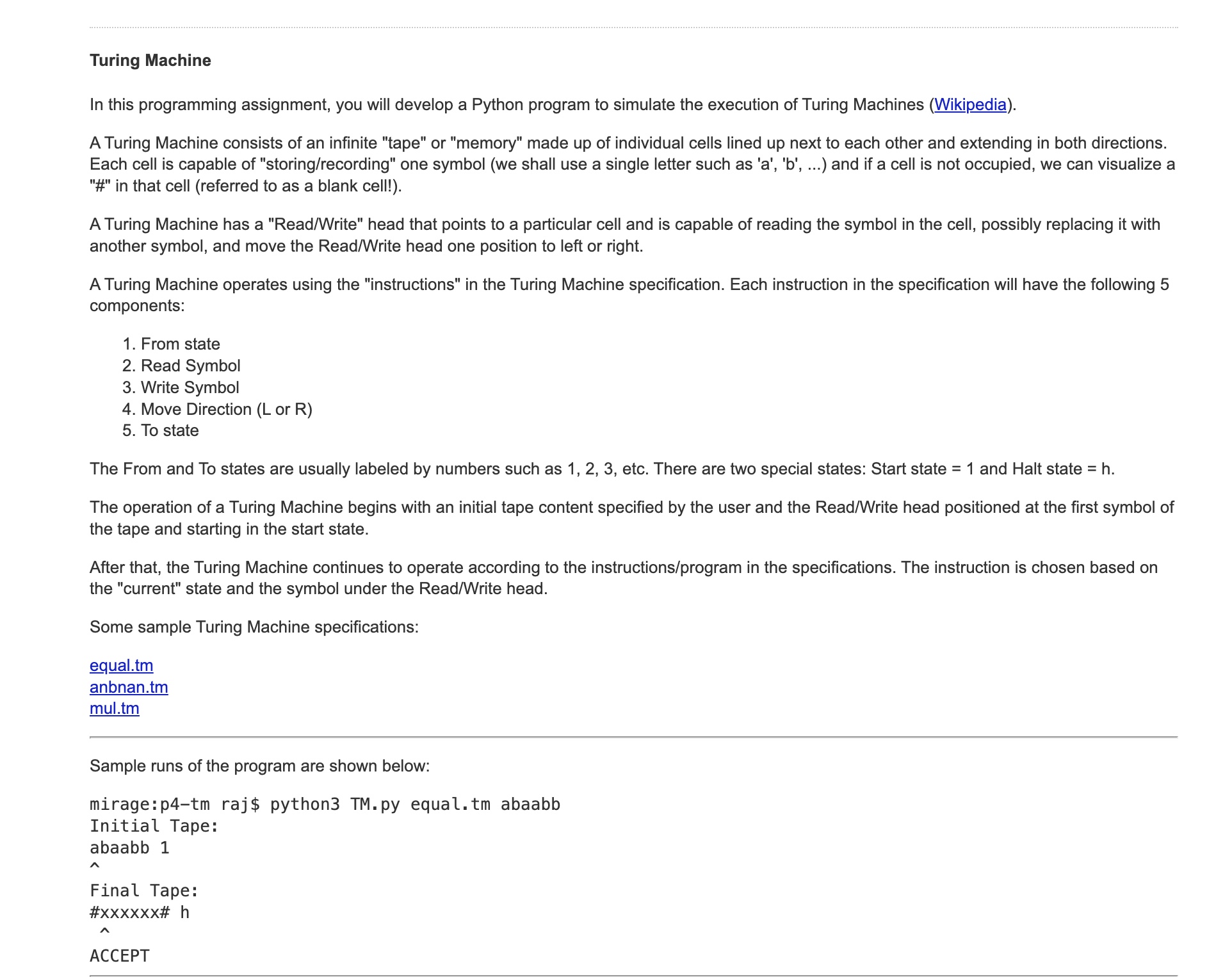 Solved by an EXPERT Turing MachineIn this programming assignment, you | Chegg.com