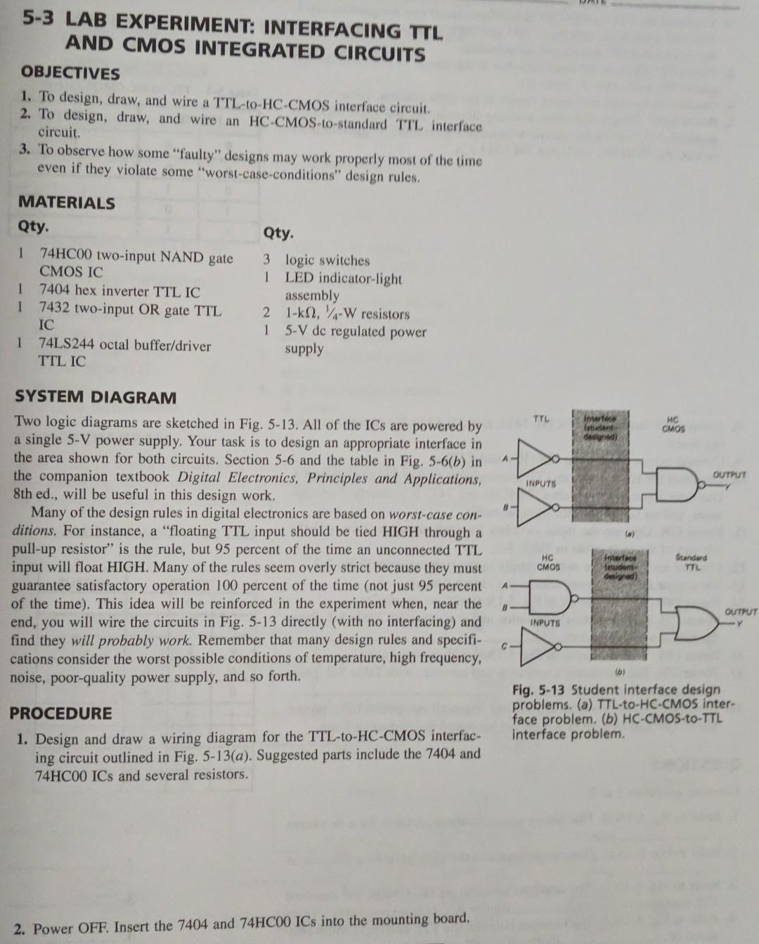 5-3 LAB EXPERIMENT: INTERFACING TTL AND CMOS | Chegg.com