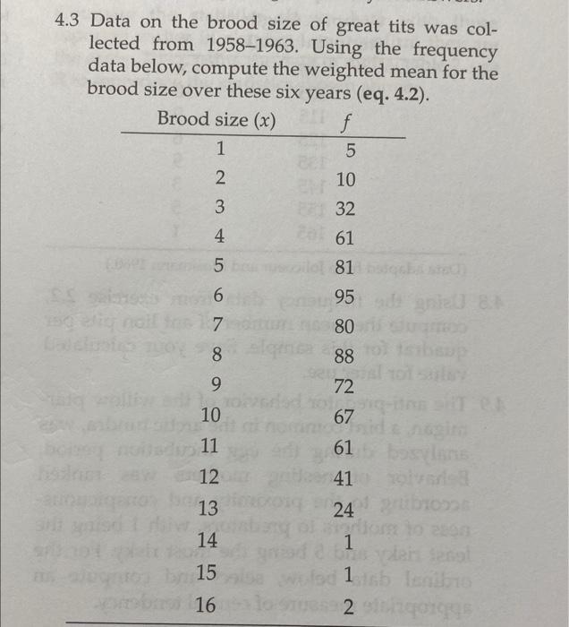 Solved 4.3 Data on the brood size of great tits was | Chegg.com