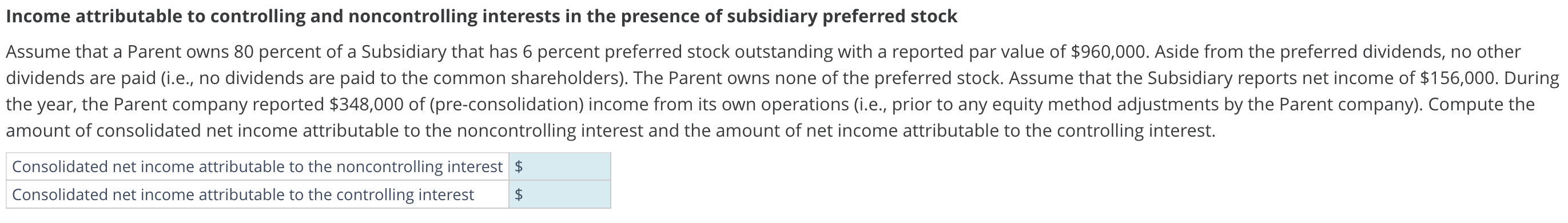 Solved Income attributable to controlling and noncontrolling | Chegg.com