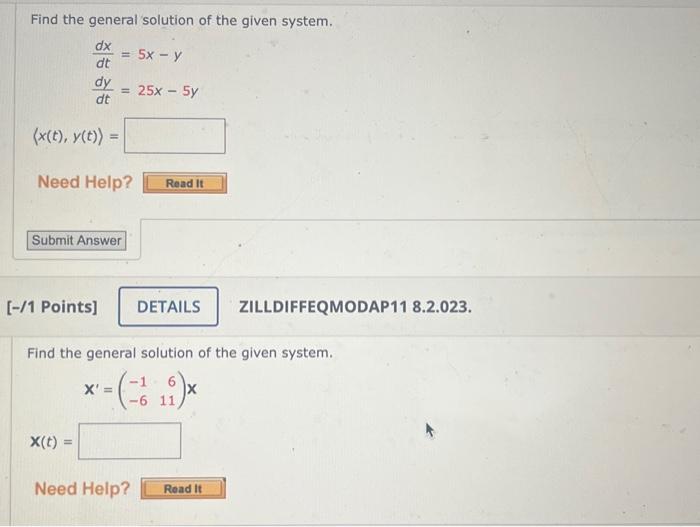 Solved Find the general solution of the given system. | Chegg.com