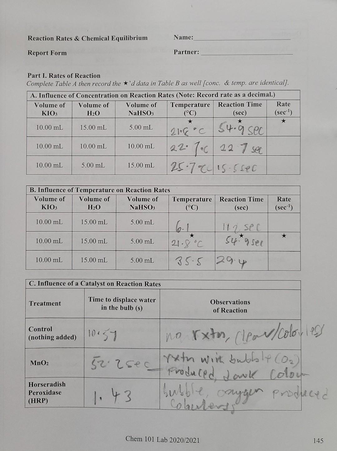 Solved Lab 11 Reaction Rates and Chemical Equilibrium Are We | Chegg.com