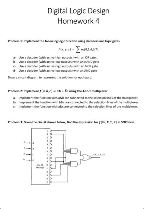 Solved X Digital Logic Design Homework 4 Problem 1: | Chegg.com