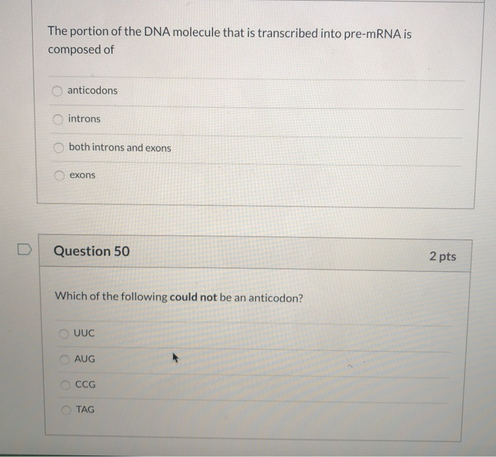 Solved The portion of the DNA molecule that is transcribed | Chegg.com