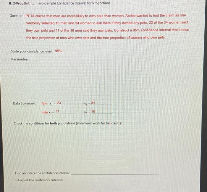 Solved B: 2-PropZint Two-Sample Confidence interval for | Chegg.com