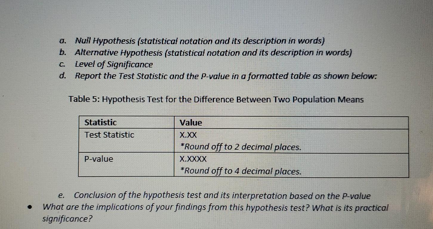Solved 6. Hypothesis Test for the Difference Between Two | Chegg.com