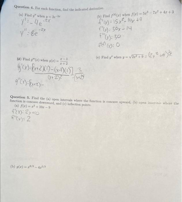 Solved Question 4. For each function, find the indicated | Chegg.com