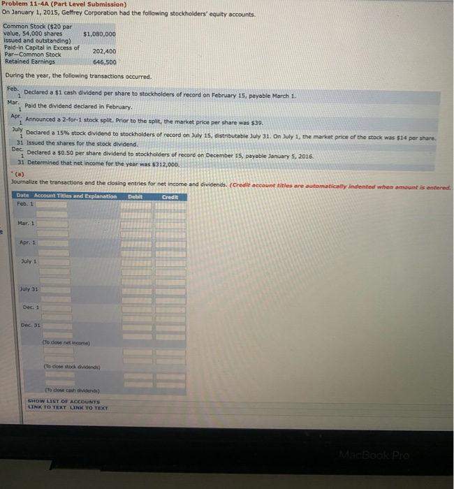 Solved Problem 11-3A (Part Level Submission) The | Chegg.com