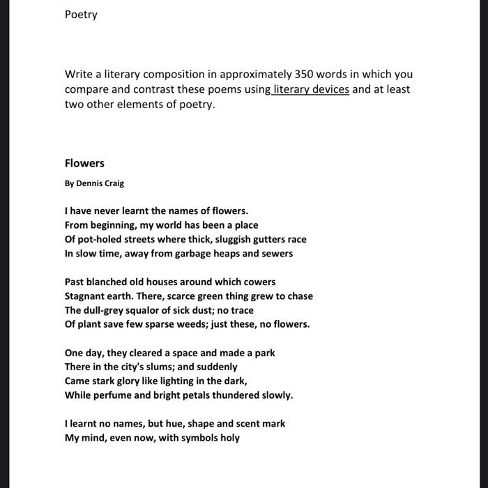 Poetry Write a literary composition in approximately | Chegg.com